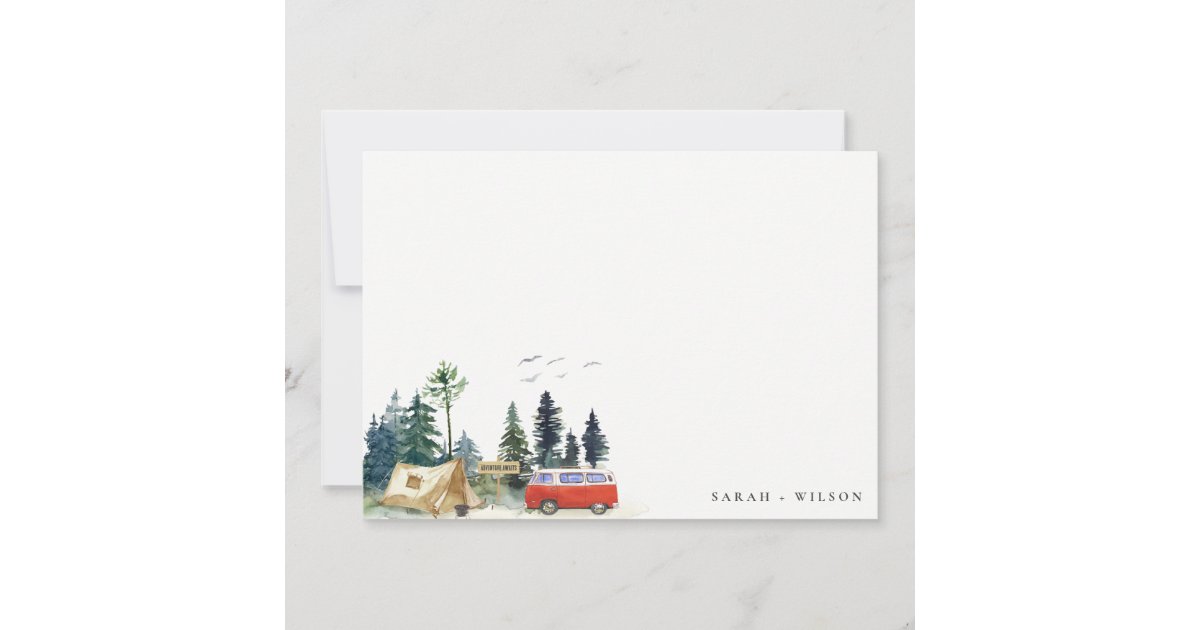 Elegant Camping Watercolor Pine Forest Wedding Note Card | Zazzle