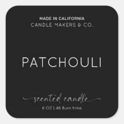 Elegant Candle Packaging Minimalist Black White Sq Square Sticker | Zazzle