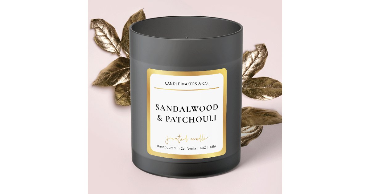 Elegant Candle Square Label Faux Gold Script Font | Zazzle