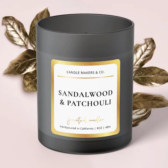 Elegant Candle Square Label Faux Gold Script Font | Zazzle