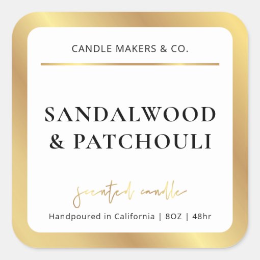 Elegant Candle Square Label Faux Gold Script Font | Zazzle