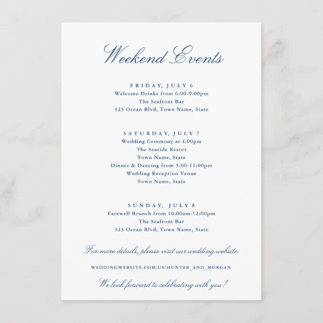 Elegant Cape Cod Weekend Events Wedding Enclosure Card | Zazzle