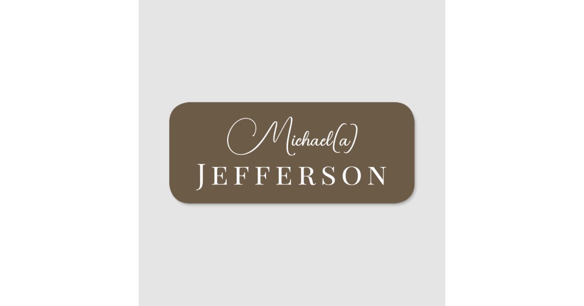 Elegant Carafe Brown Chic Handwritten Professional Name Tag | Zazzle