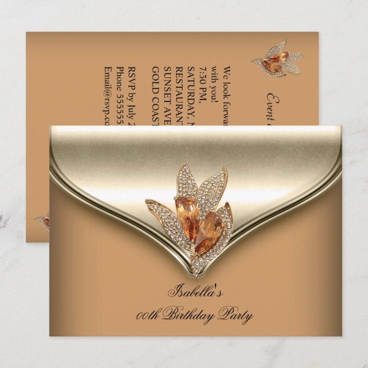 Elegant Caramel Beige Gold Birthday Party Invitation | Zazzle