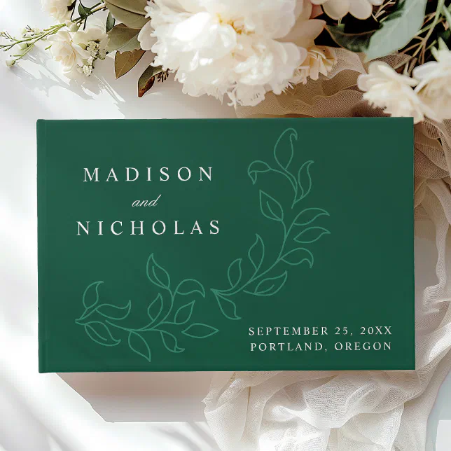 Elegant Cascading Green Leaves Photo Wedding Guest Book | Zazzle