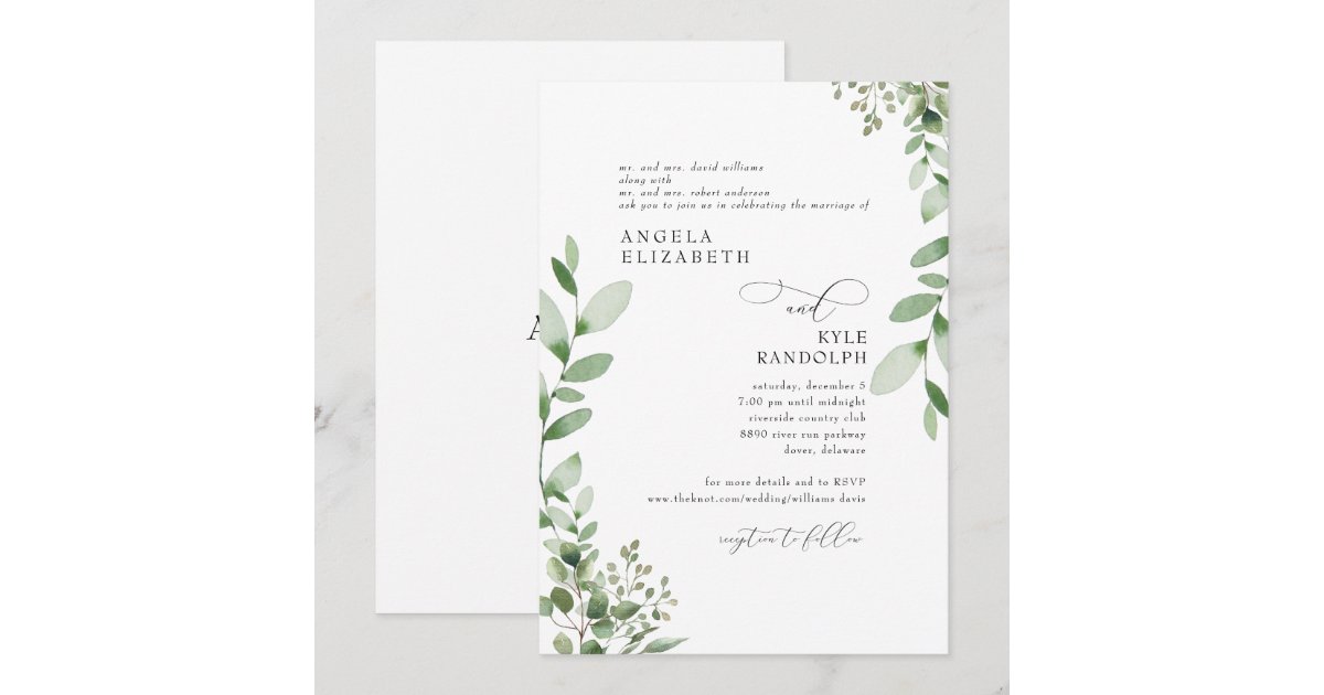 Elegant Cascading Greenery Wedding Website Invitation | Zazzle