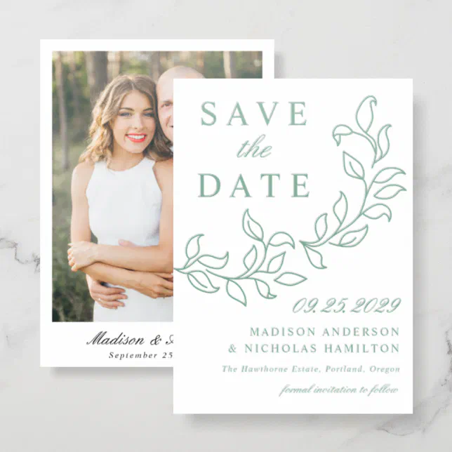 Elegant Cascading Leaves Wedding Save the Date Letterpress Photo Cards ...