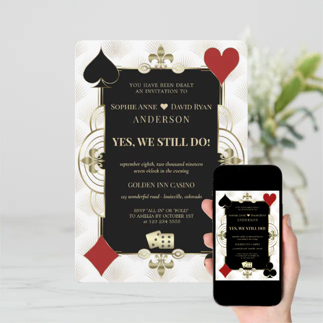 Elegant Casino Las Vegas Poker Vows Renewal Invitation | Zazzle