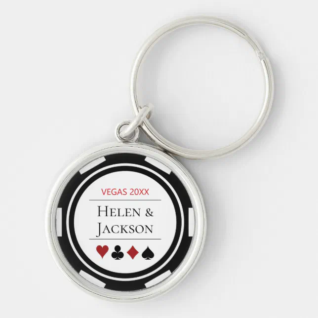 Elegant Casino Poker Chip Black White Wedding Keychain | Zazzle