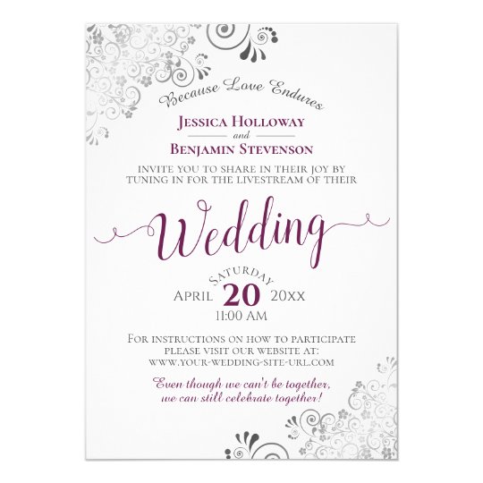 Elegant Cassis on White Wedding Livestream Invitation | Zazzle.com