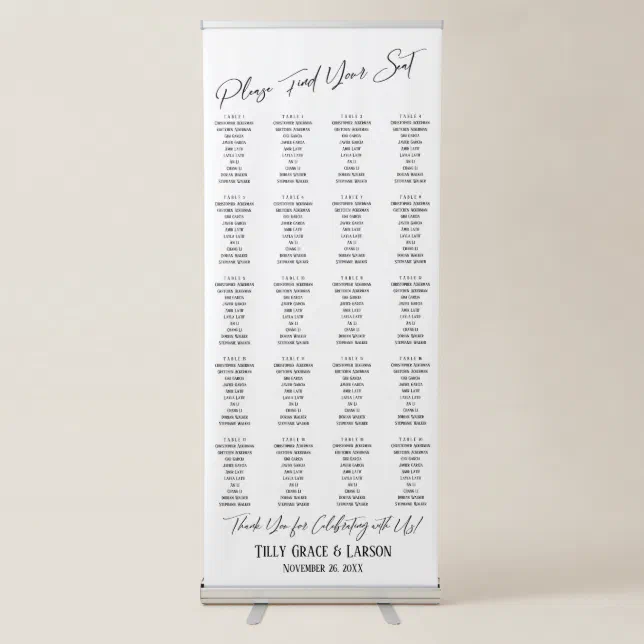 Elegant Casual Typography Seating Chart 200 Guests Retractable Banner ...