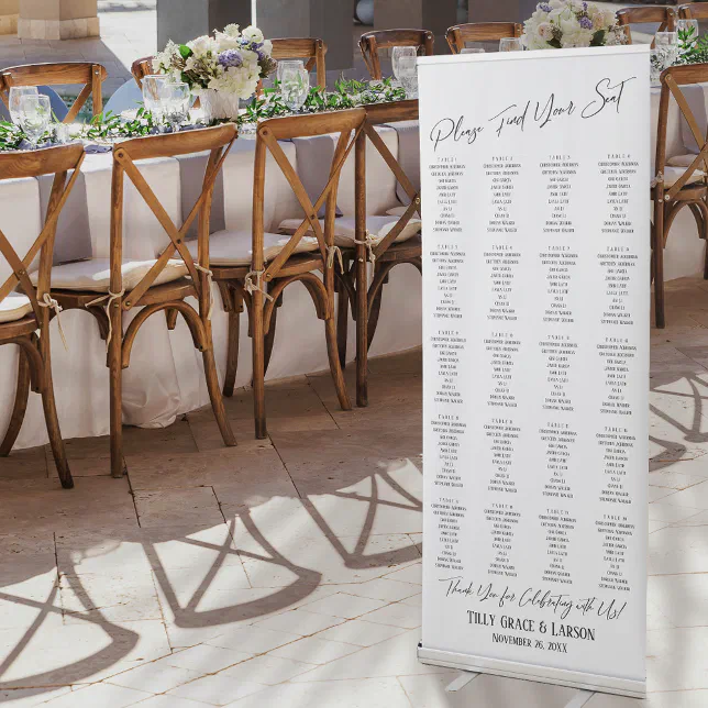 Elegant Casual Typography Seating Chart 200 Guests Retractable Banner ...