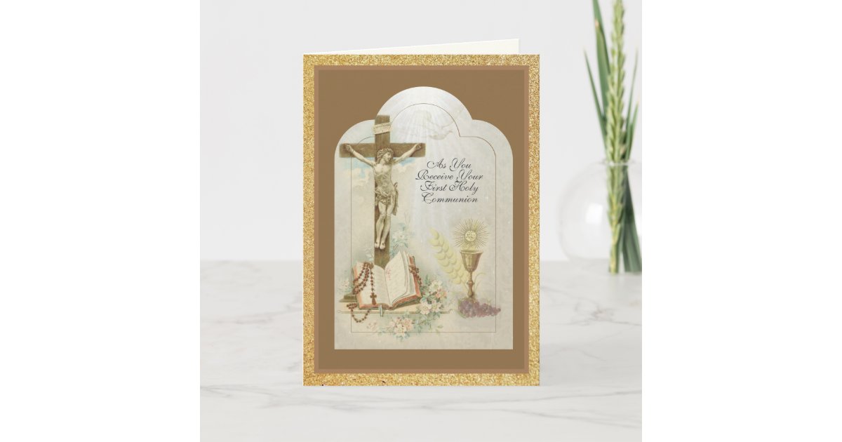Elegant Catholic First Holy Communion Prayer Card | Zazzle