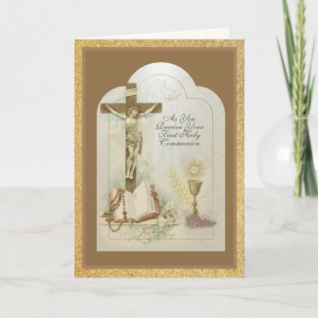 Elegant Catholic First Holy Communion Prayer Card | Zazzle