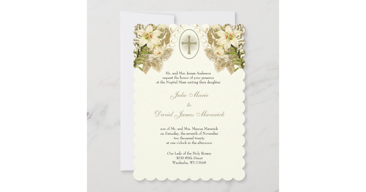 Elegant Catholic Floral Wedding and Reception Invitation | Zazzle
