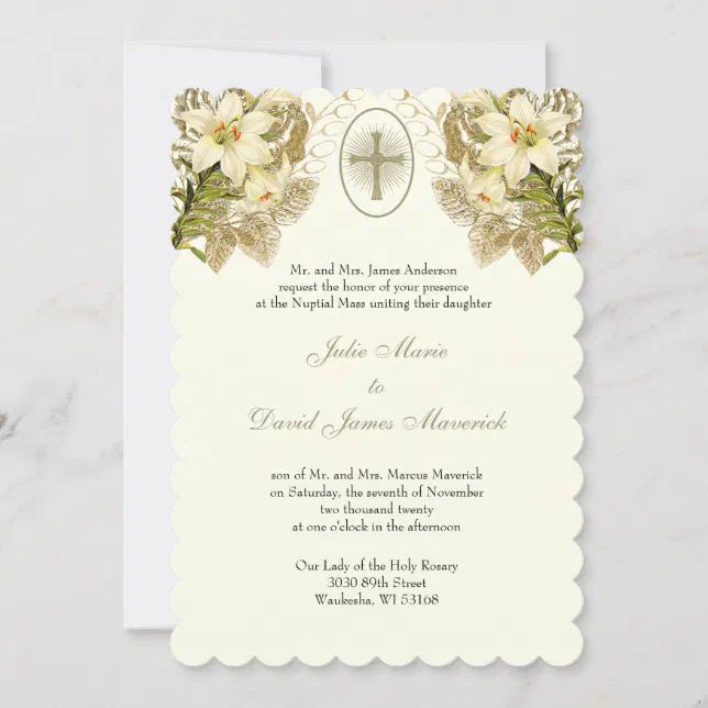 Elegant Catholic Floral Wedding and Reception Invitation | Zazzle