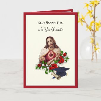 Elegant Catholic Graduation Sacred Heart Roses Card | Zazzle