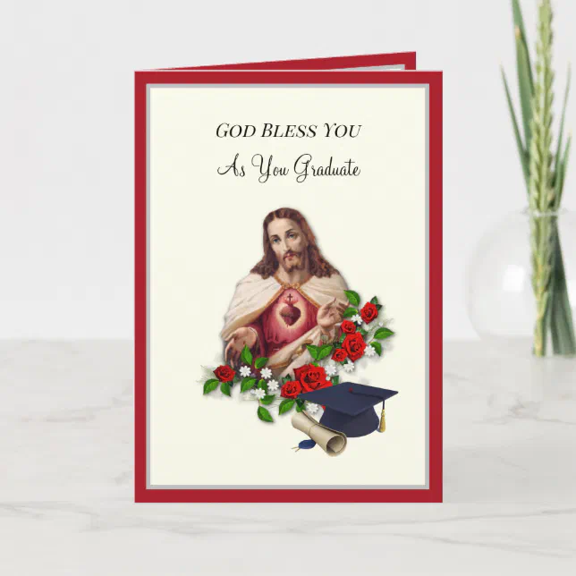 Elegant Catholic Graduation Sacred Heart Roses Card | Zazzle