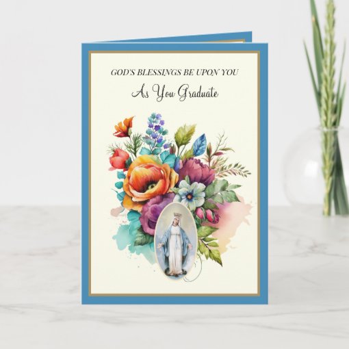 Elegant Catholic Graduation Virgin Mary Flowers Card | Zazzle