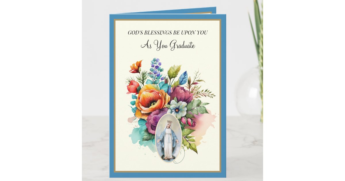 Elegant Catholic Graduation Virgin Mary Flowers Card | Zazzle