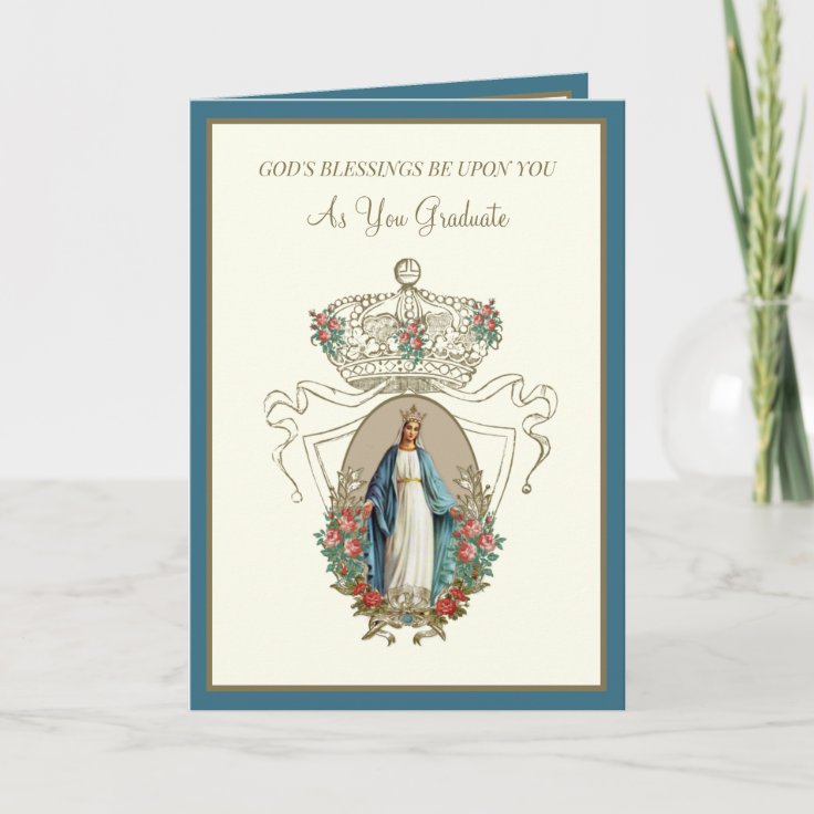 Elegant Catholic Graduation Virgin Mary Roses Card | Zazzle