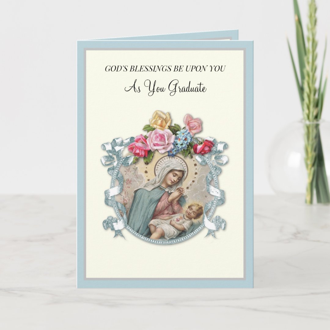 Elegant Catholic Graduation Virgin Mary Roses Card | Zazzle
