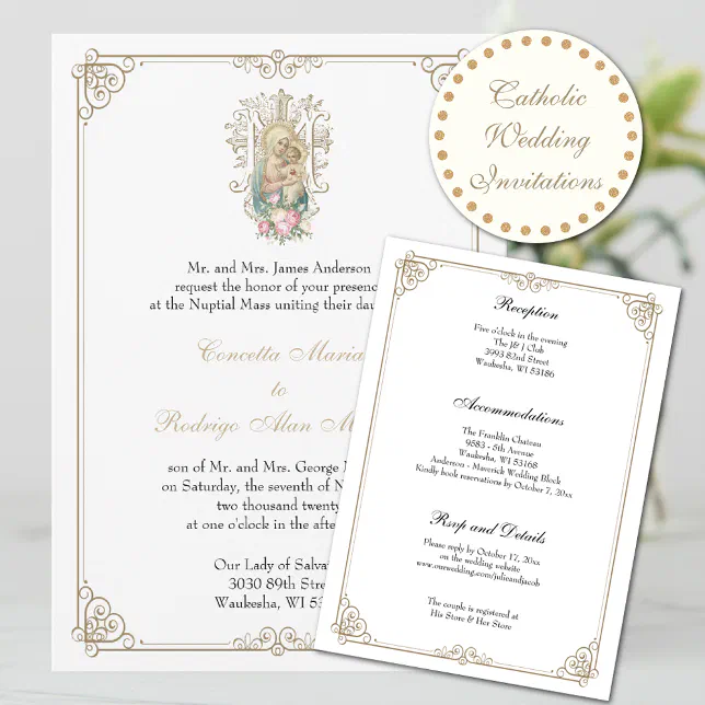 Elegant Catholic Mary & Jesus Wedding Invitation | Zazzle