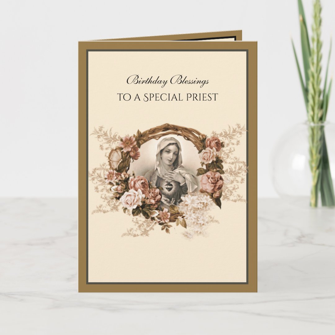 Elegant Catholic Priest Gold Virgin Mary Card | Zazzle
