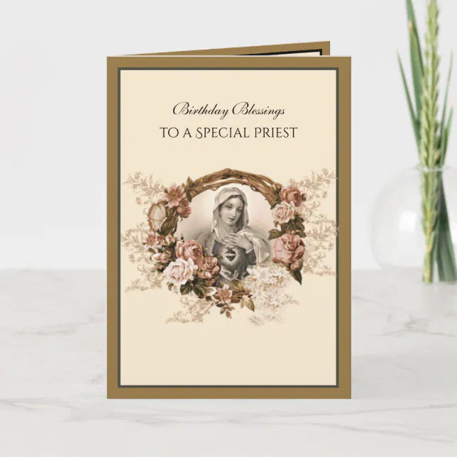 Elegant Catholic Priest Gold Virgin Mary Card | Zazzle