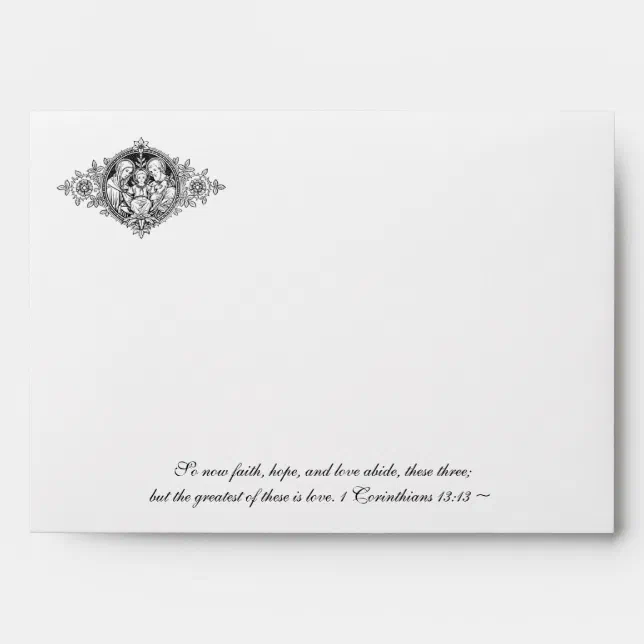 Elegant Catholic Scripture Wedding Black and White Envelope | Zazzle