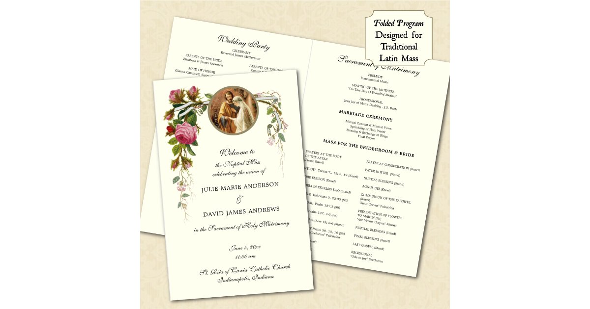 Elegant Catholic Traditional Mass Wedding Program | Zazzle