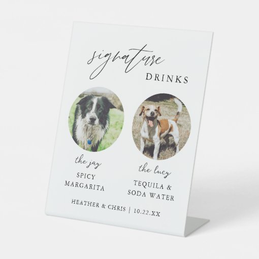 Elegant Cats and Dogs Signature Drinks Wedding Bar Pedestal Sign | Zazzle