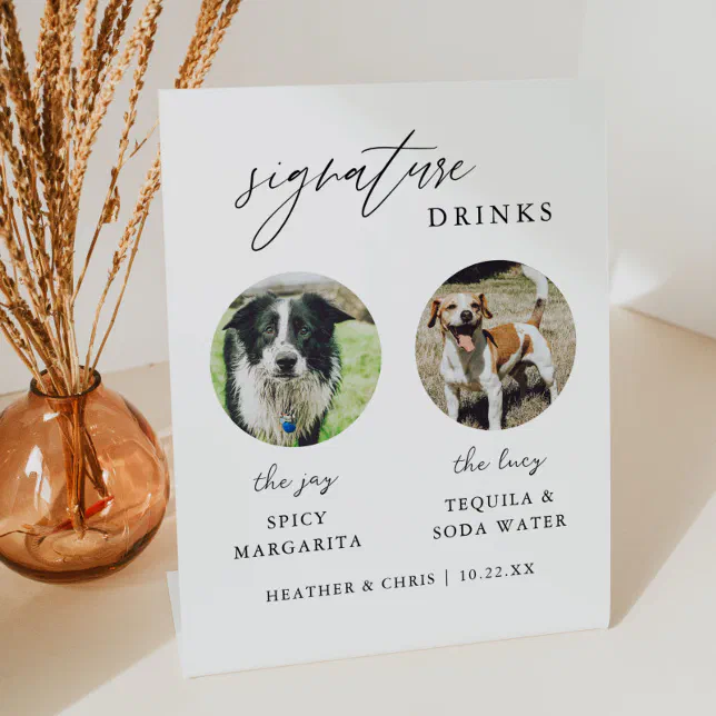 Elegant Cats and Dogs Signature Drinks Wedding Bar Pedestal Sign | Zazzle