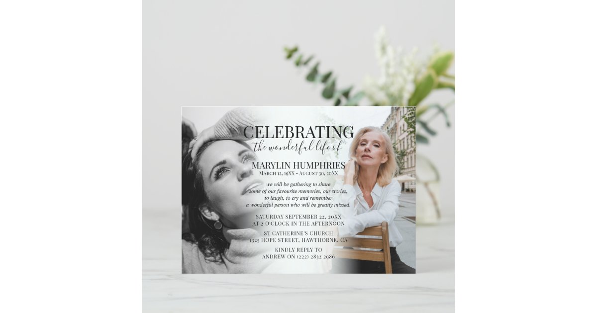 Elegant Celebration of Life Before & After Photo Invitation | Zazzle