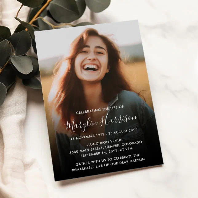 Elegant Celebration of Life Funeral Memorial Photo Invitation | Zazzle