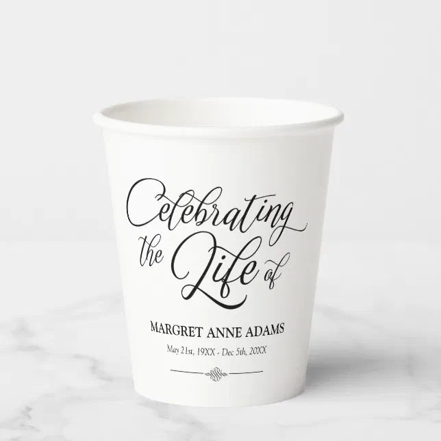Elegant Celebration of Life Funeral Paper Cups | Zazzle