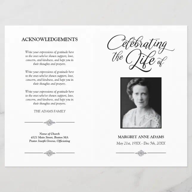 Elegant Celebration of Life Funeral Program | Zazzle