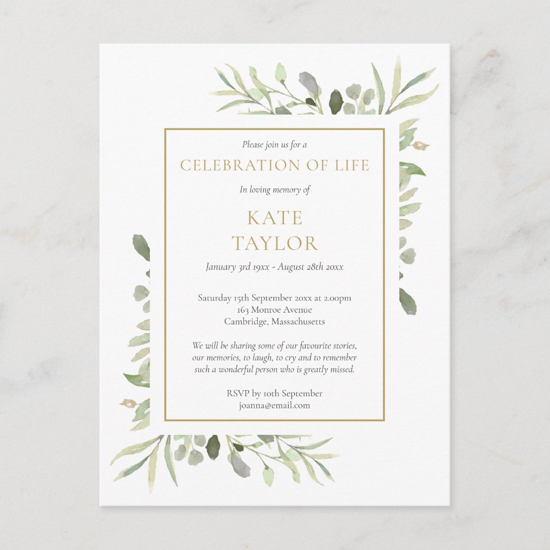 Elegant Celebration of Life Invitation Postcard | Zazzle