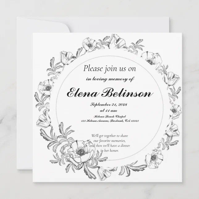 Elegant Celebration of Life Memorial funeral Invitation | Zazzle