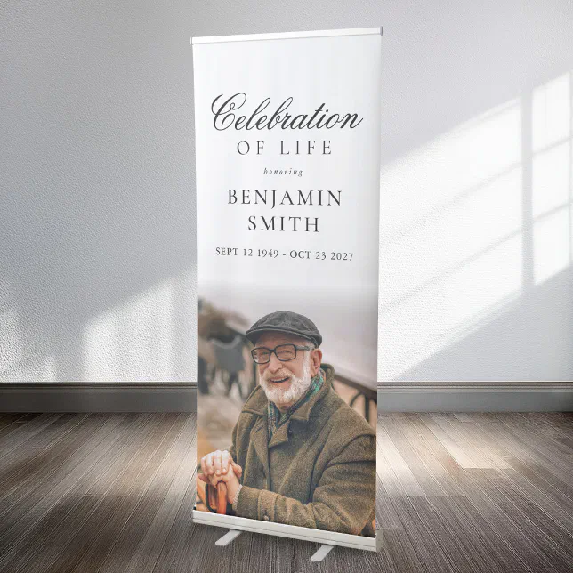 Elegant Celebration of Life Photo Funeral Retractable Banner | Zazzle