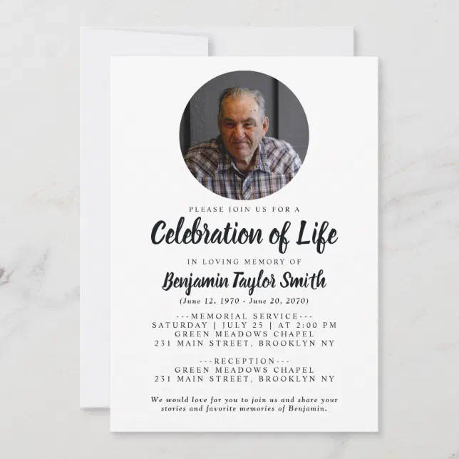 Elegant Celebration of Life Photo Memorial Funeral Invitation | Zazzle