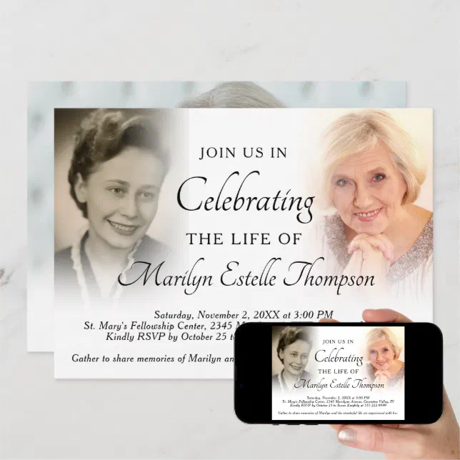 Elegant Celebration of Life Photos Invitation | Zazzle