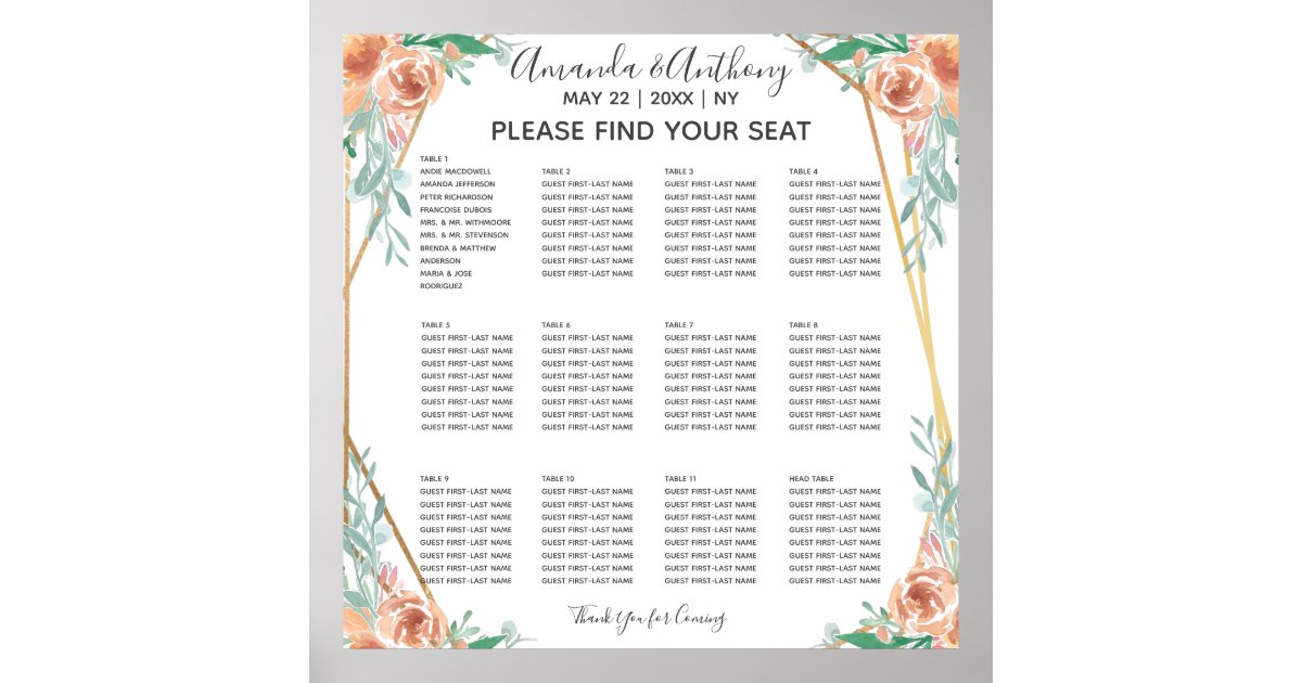 Elegant Celebration seating chart | Zazzle