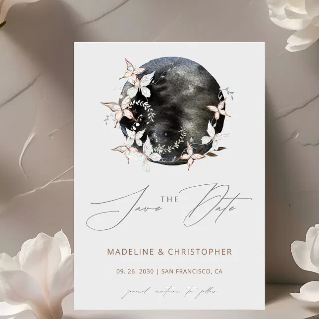 Elegant Celestial Butterfly Save the Date Wedding Invitation | Zazzle