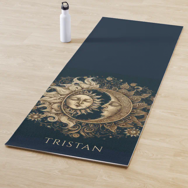 Elegant Celestial Gold Sun Moon Personalized Yoga Mat | Zazzle