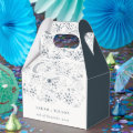 Elegant Celestial Navy Starry Night Moon Wedding Favor Boxes | Zazzle