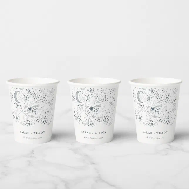 Elegant Celestial Navy Starry Night Moon Wedding Paper Cups | Zazzle