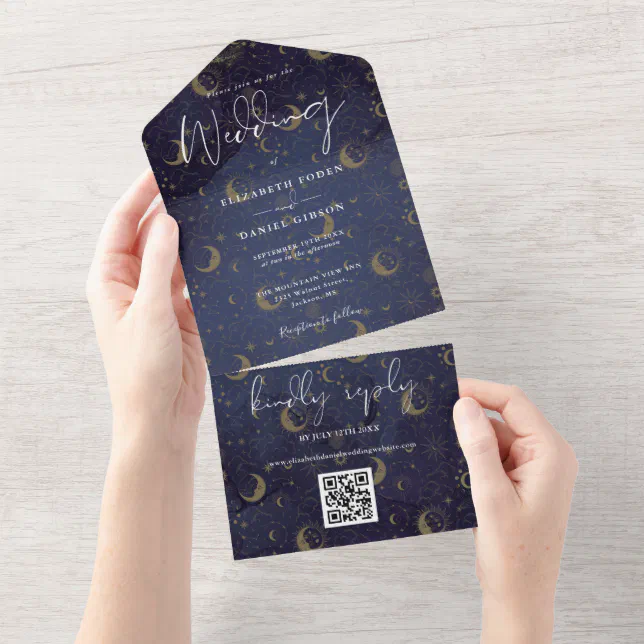 Elegant Celestial Spiritual QR Code Wedding All In One Invitation | Zazzle