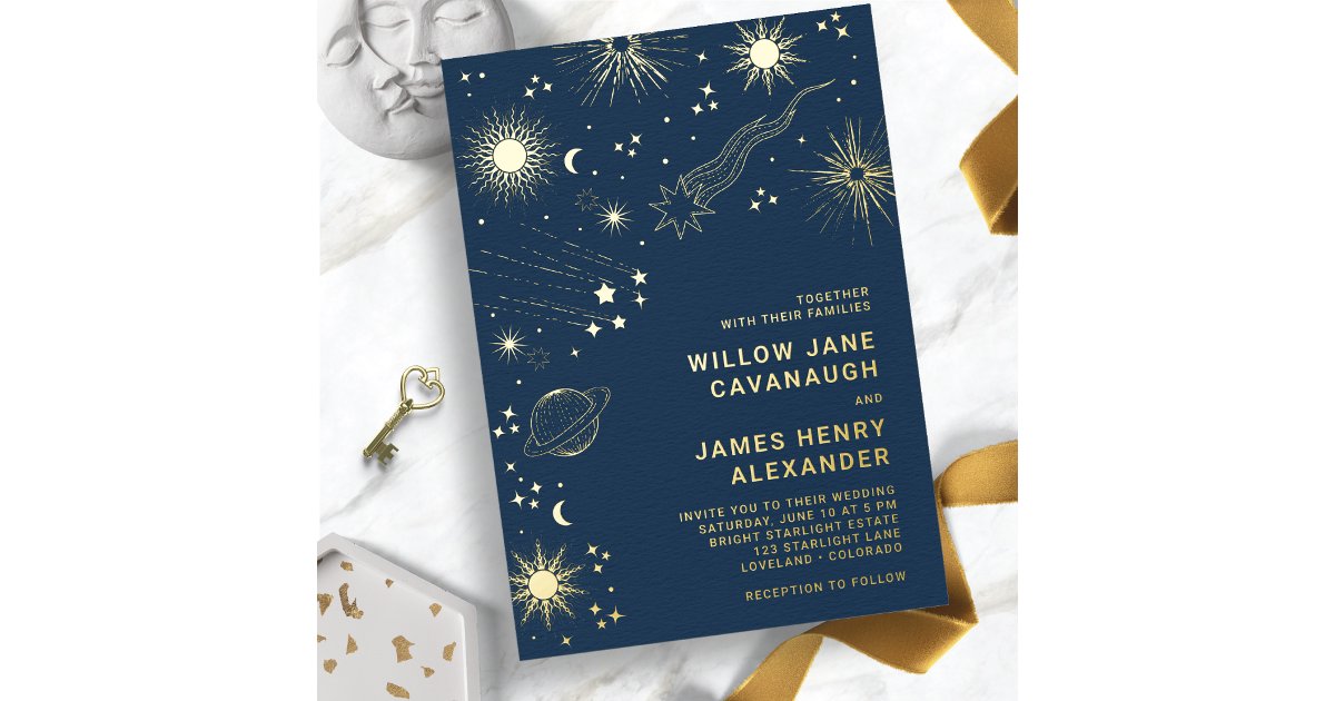 Elegant Celestial Wedding Foil Invitation | Zazzle
