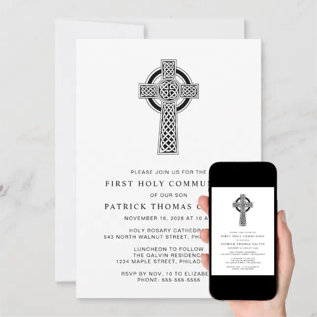 Elegant Celtic Cross First Holy Communion Invitation | Zazzle